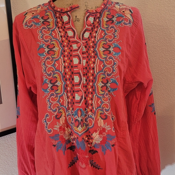 Johnny Was | Tops | Johnny Was Embroidered Tunic In Distressed Red ...